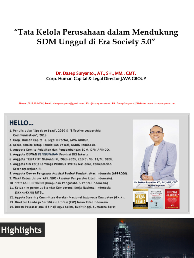 Tata Kelola Perusahaan Dalam Mendukung SDM Unggul Di Era Society 5.0 | PDF | Employment | Society