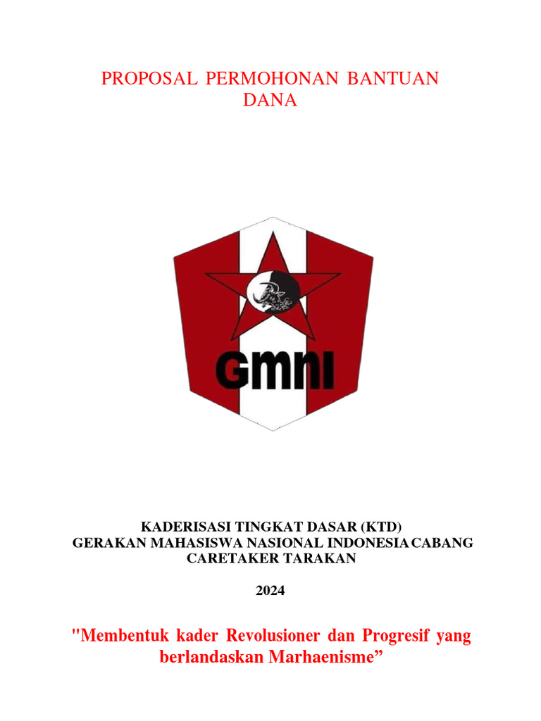Proposal Kaderisasi GMNI Tarakan 2024 | PDF