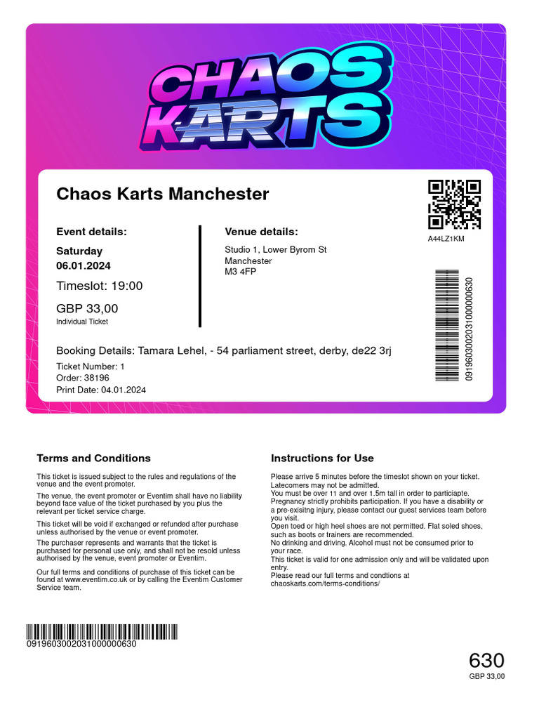 Chaos Karts Ticket Details - Manchester | PDF | Justice | Crime & Violence