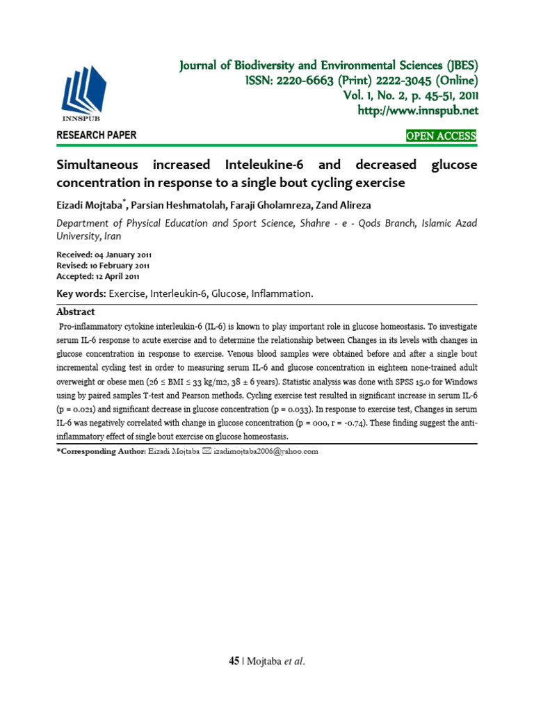Simultaneous Increased Inteleukine-6 and Decreased Glucose ...