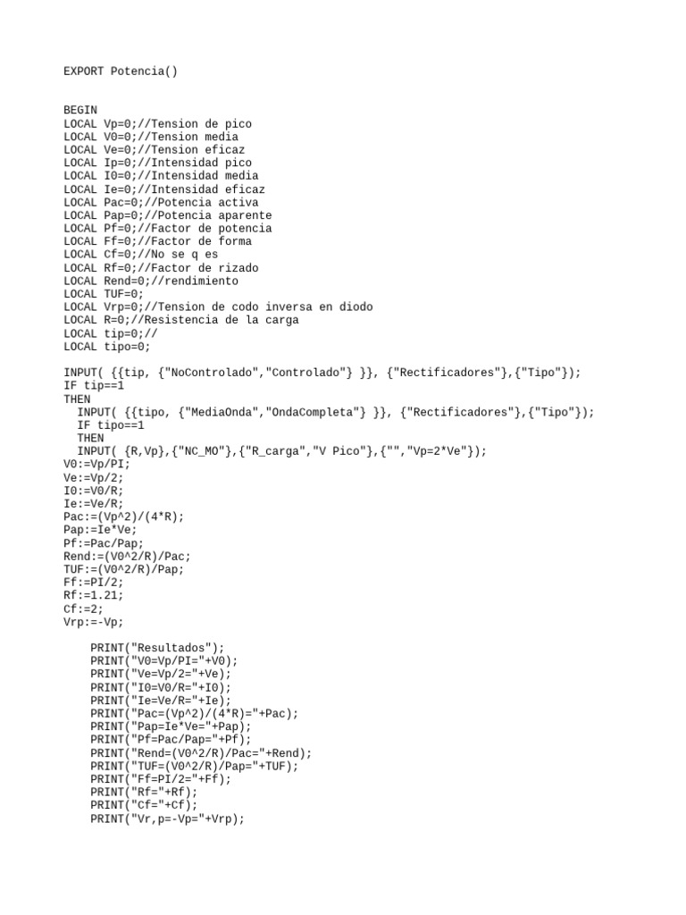 Programa Formulas Electrónica de Potencia | PDF
