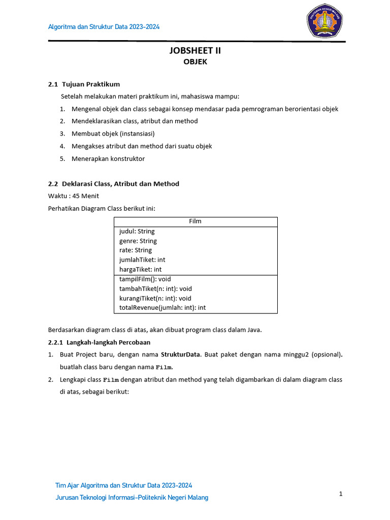 Jobsheet 2 - Objek | PDF | Metode & Bahan Ajar | Komputer