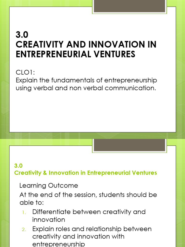 ENT300 03 Creativity and Innovation | PDF | Career & Growth