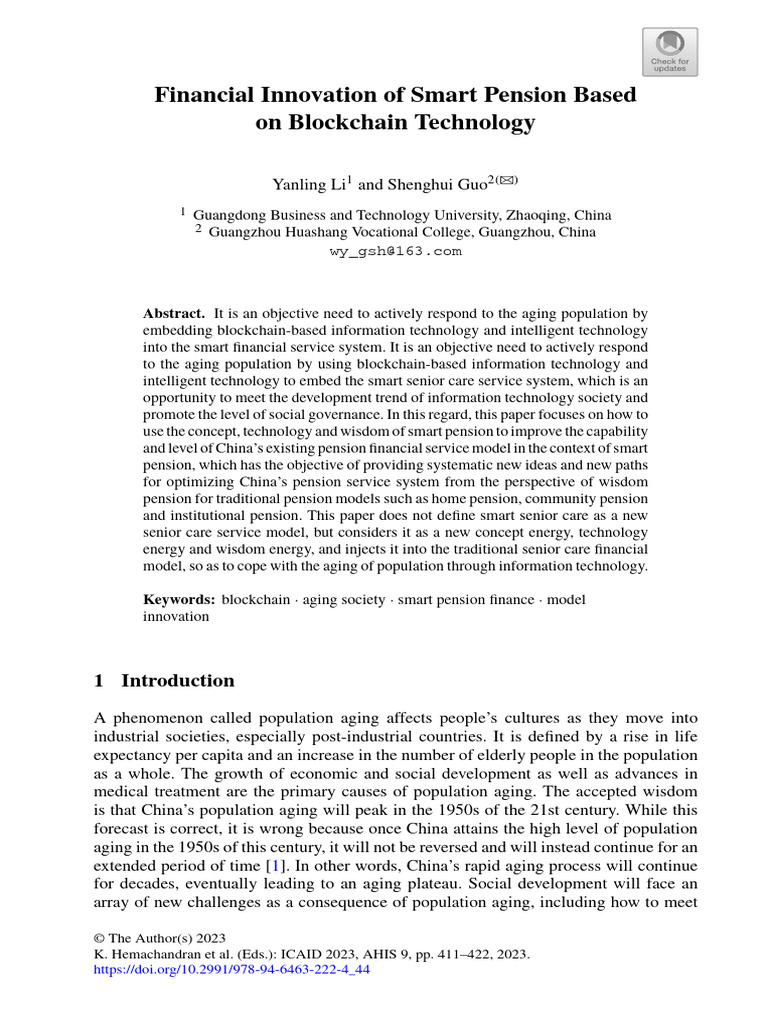 Financial Innovation of Smart Pension Based On Blockchain Technology ...