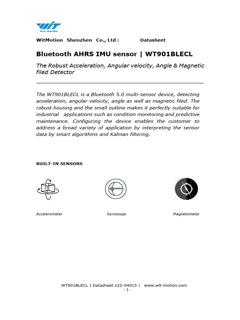 WT901BLECL DataSheet | PDF | Accelerometer | Computing