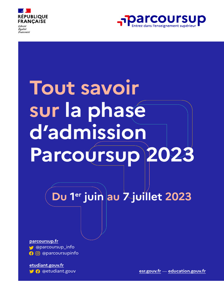 Parcoursup 2023 Livret Phase Admission | PDF | Études supérieures | Niveaux d'enseignement