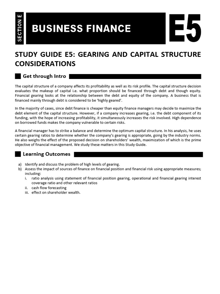 Study Guide E5: Gearing and Capital Structure Considerations | PDF
