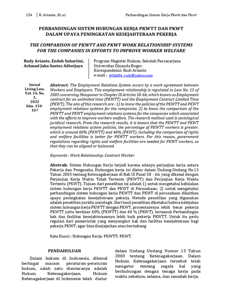 The Comparison of PKWTT and PKWT Work Relationship Systems For The ...
