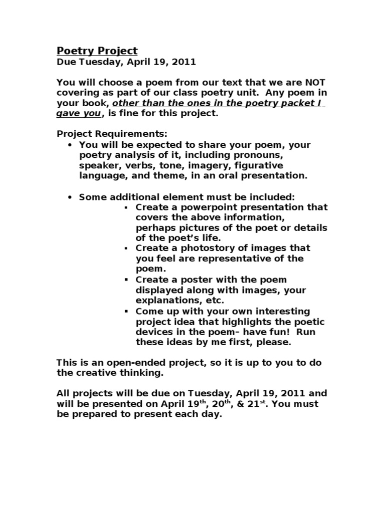 Poetry Analysis Project Guide | PDF