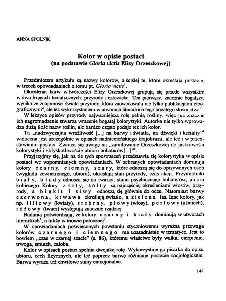 16 Kolor W Opisie Postaci Spolnik | PDF