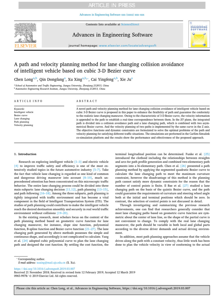 A Path and Velocity Planning Method For Lane Changing Collision Avoidance | PDF | Mathematical ...