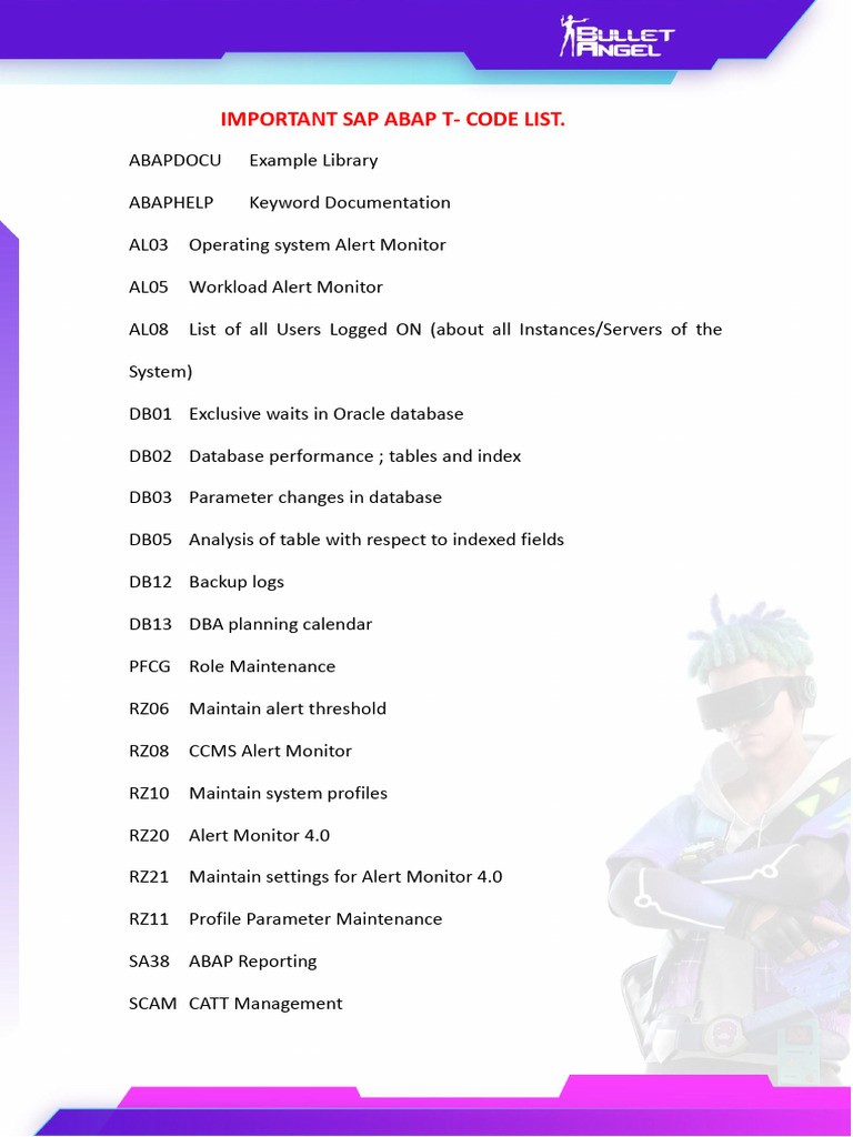 Sap Abap T Codes 1709353764 | PDF | Computer Architecture | Computing