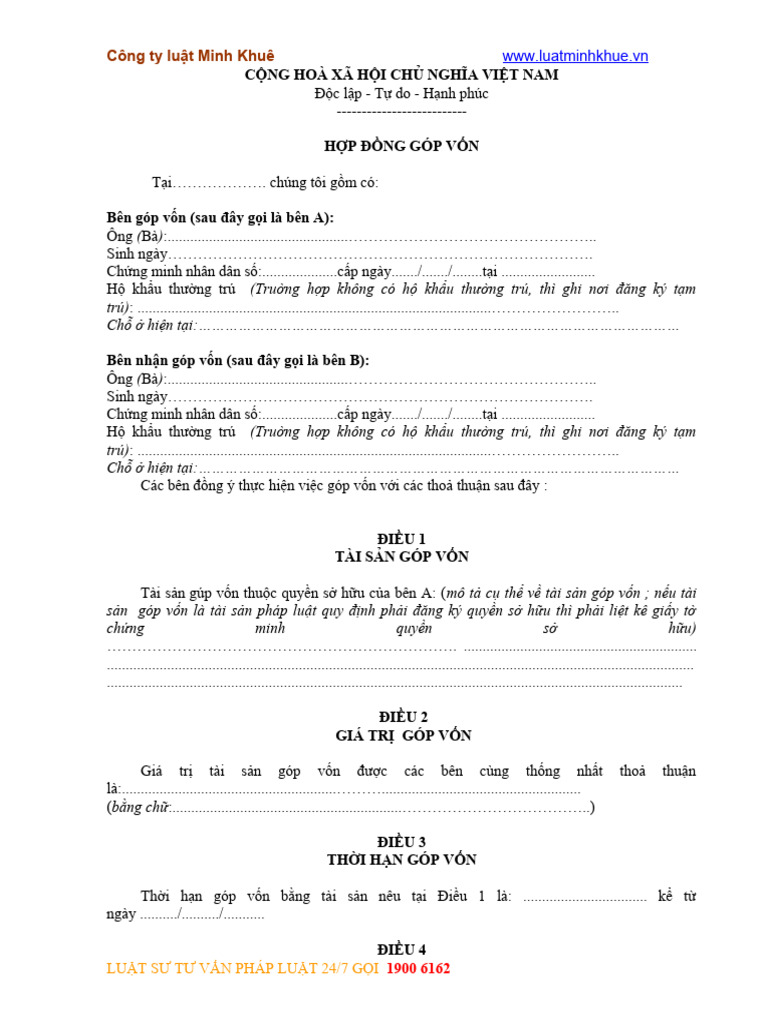 Mau Hop Dong Gop Von | PDF