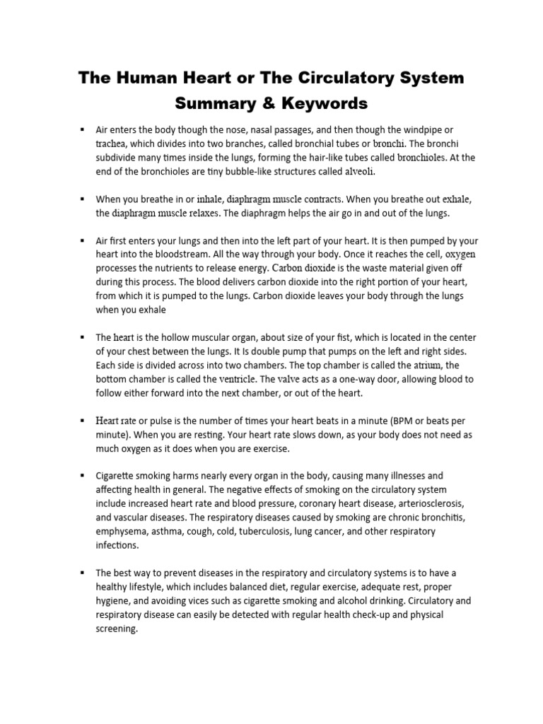 The Respiratory system and The Circulatory System Summary | PDF | Lung ...