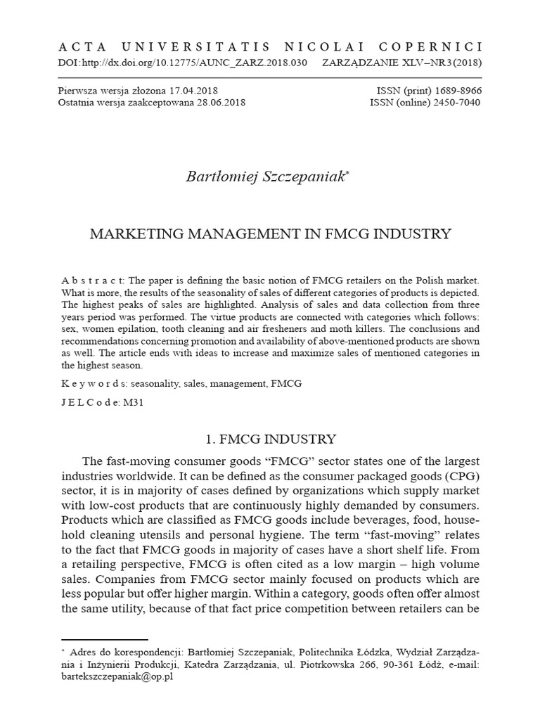 Marketing Management In Fmcg Paper 3 Pdf Seasonality Marketing