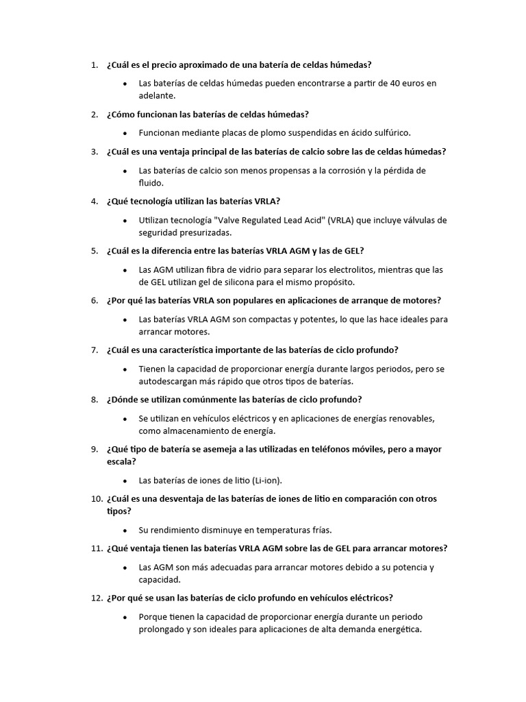 Preguntas Sobre Los Tipos de Baterías | PDF Preguntas Sobre Los Tipos de Baterías | PDF
