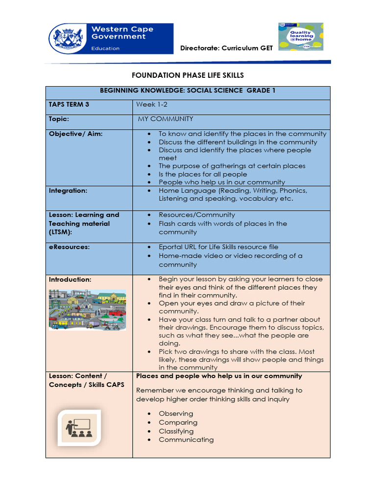 FP Grade 1 English Life Skills LP Term 3 Week 1 | PDF