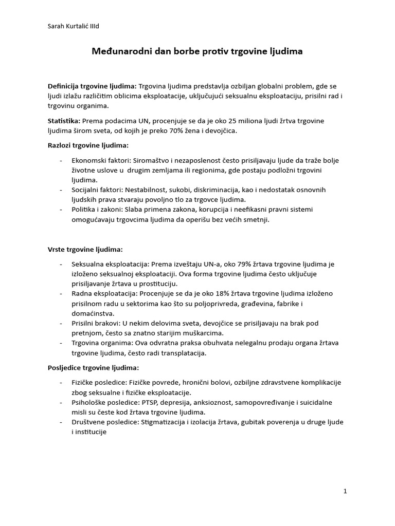 Međunarodni Dan Borbe Protiv Trgovine Ljudima | PDF
