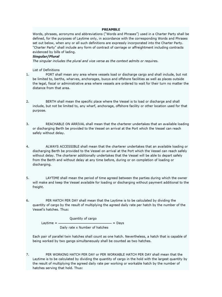 Bimco 2013 Definitions With Preamble | PDF