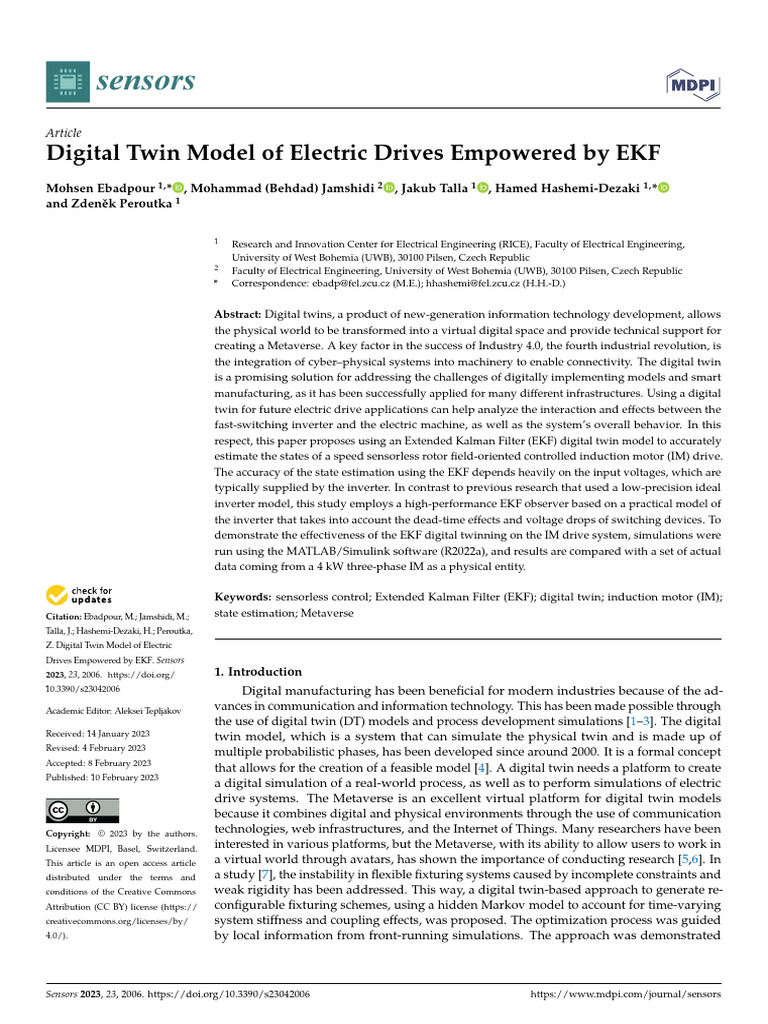 Digital Twin Model Of Electric Drives Empowered By Ekfsensors Pdf Kalman Filter Simulation