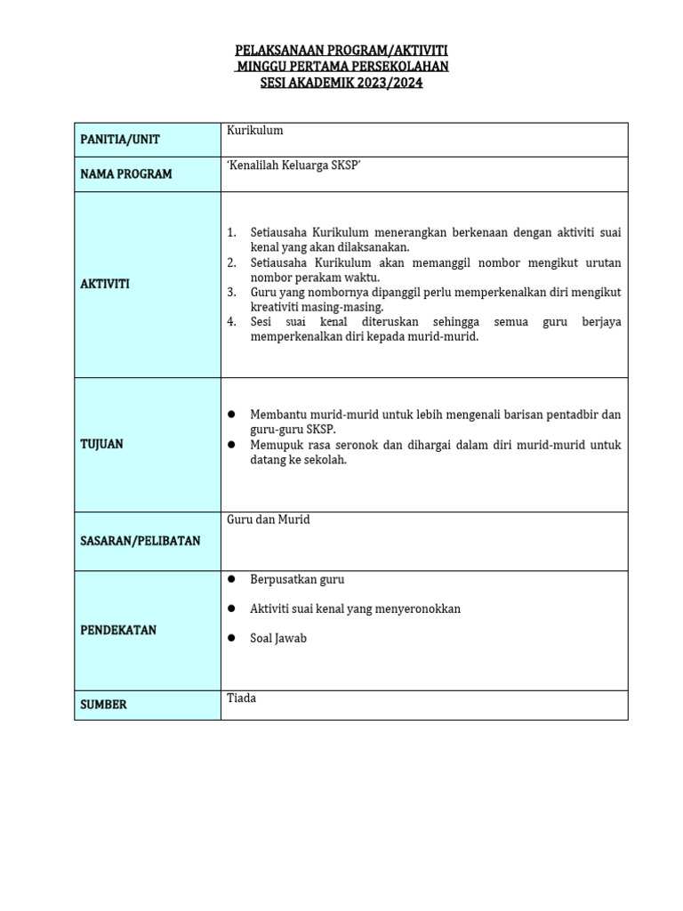 Aktiviti Program Syok Ke Sekolah | PDF