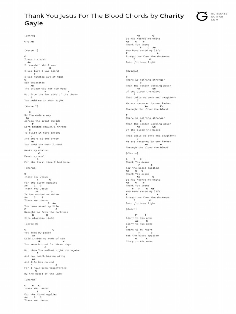 Thank You Jesus For The Blood Chords Pdf
