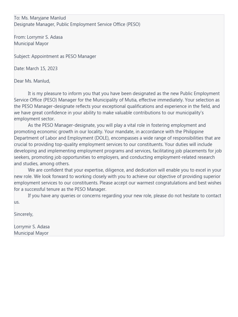 PESO Manager Appointment Notice | PDF | Business | Finance & Money ...