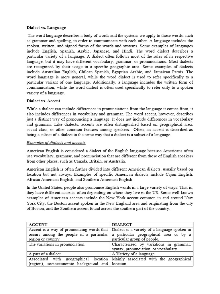 English Language Vs Dialect Vs Accents | PDF | Language Arts & Discipline