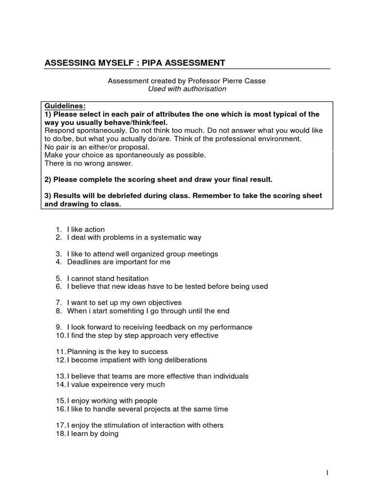 PIPA Assessment Guidelines and Scoring | PDF | Feeling | Cognition