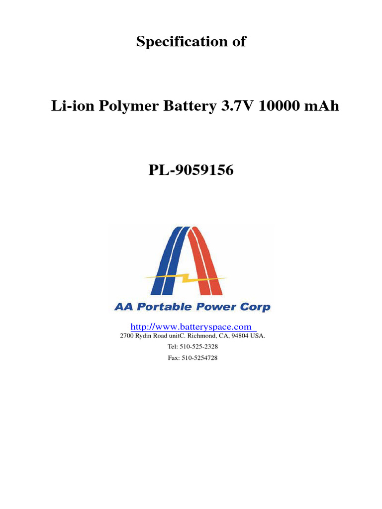 3.7V Battery Data Sheet | PDF