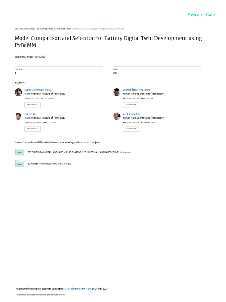Model Comparison and Selection for Battery DT Development Using PyBaMM ...