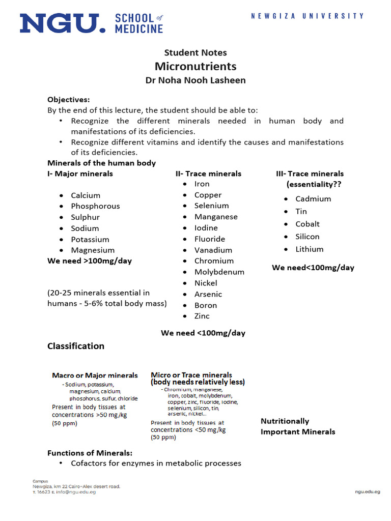 Micronutrients: Essential Vitamins and Minerals | PDF | Nutrition ...