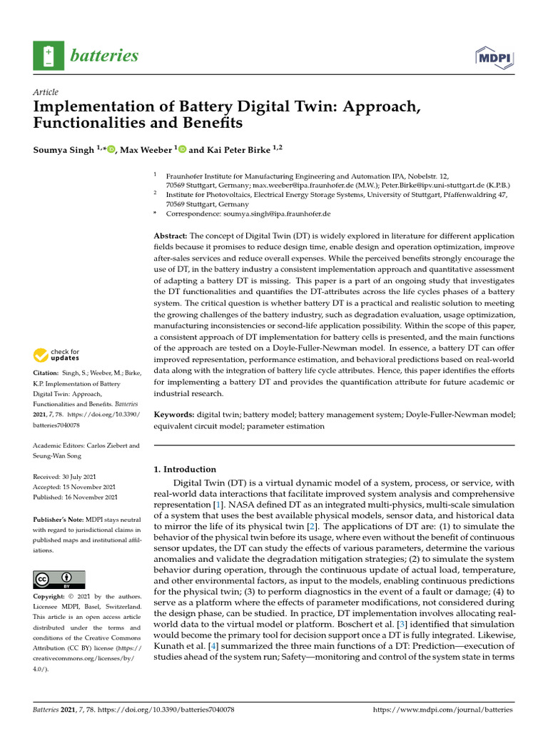 Implementation of Battery DT-Approach, Functionalities and Benefits | PDF | Simulation ...