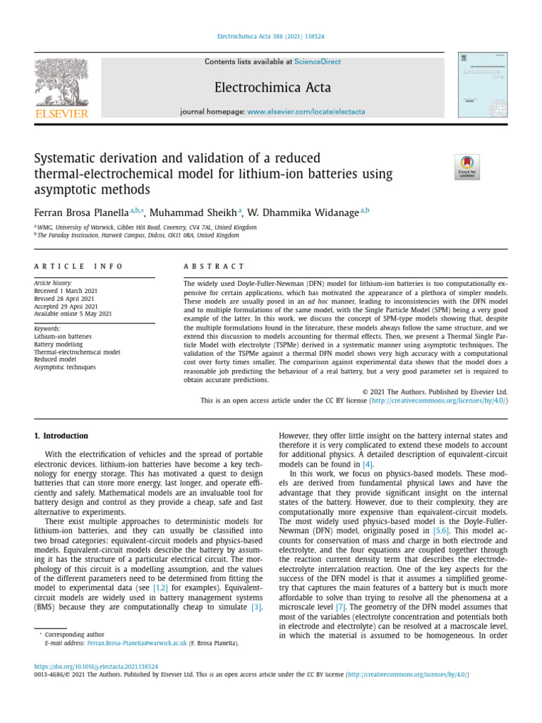 Thermal Single Particle Model for Batteries | PDF | Partial ...
