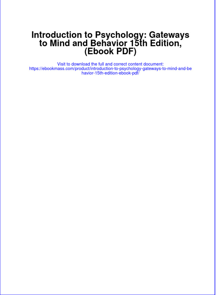 Introduction To Psychology Gateways To Mind and Behavior 15Th Edition ...