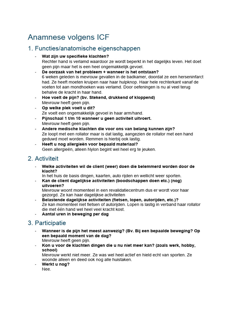 Anamnese ICF Cliënt 17-01 | PDF