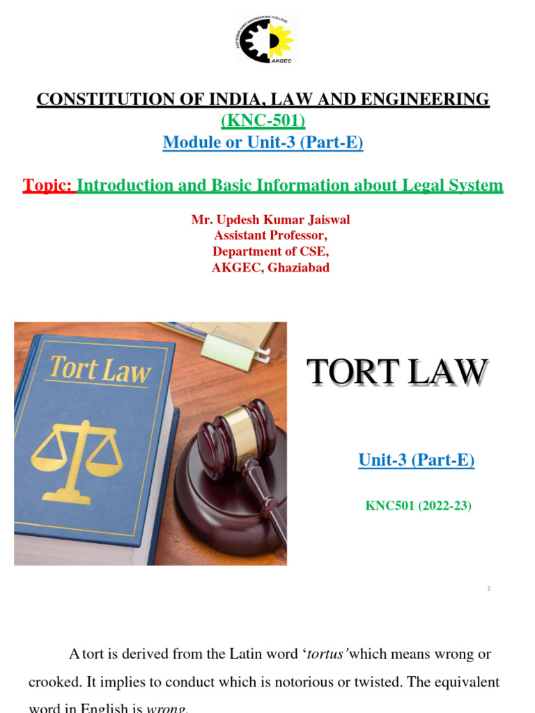 Unit-3 (Part-E) - COI - (KNC501) Notes of (Tort Law) by Updesh Jaiswal ...