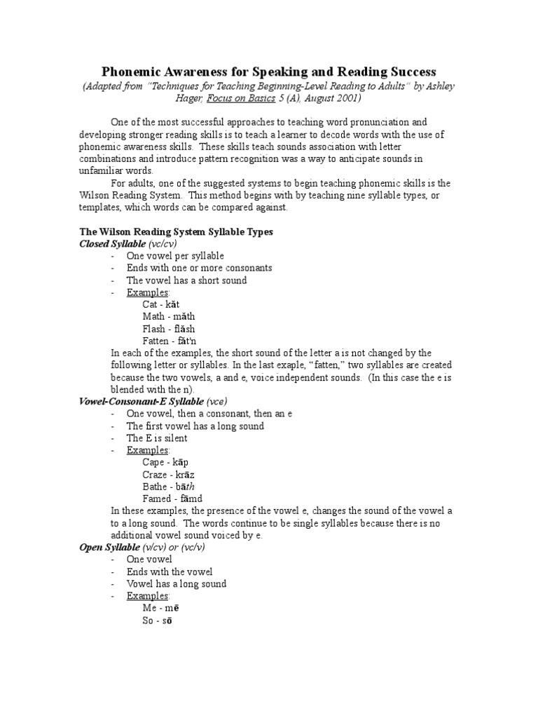 Wilson Reading System | PDF | Syllable | Vowel