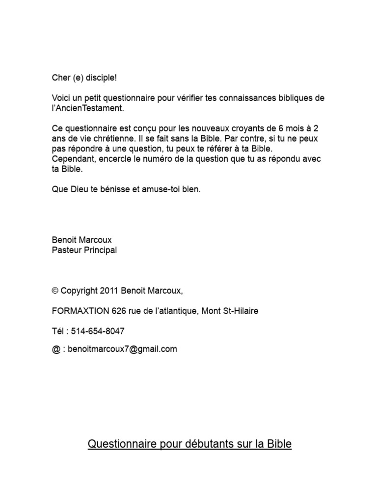 Questionnaire De-Butant AT | PDF