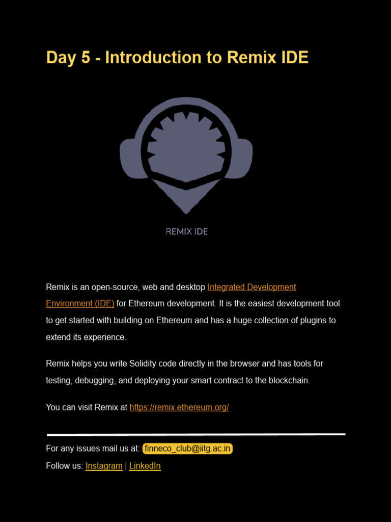 Day 5 - Introduction To Remix IDE | PDF