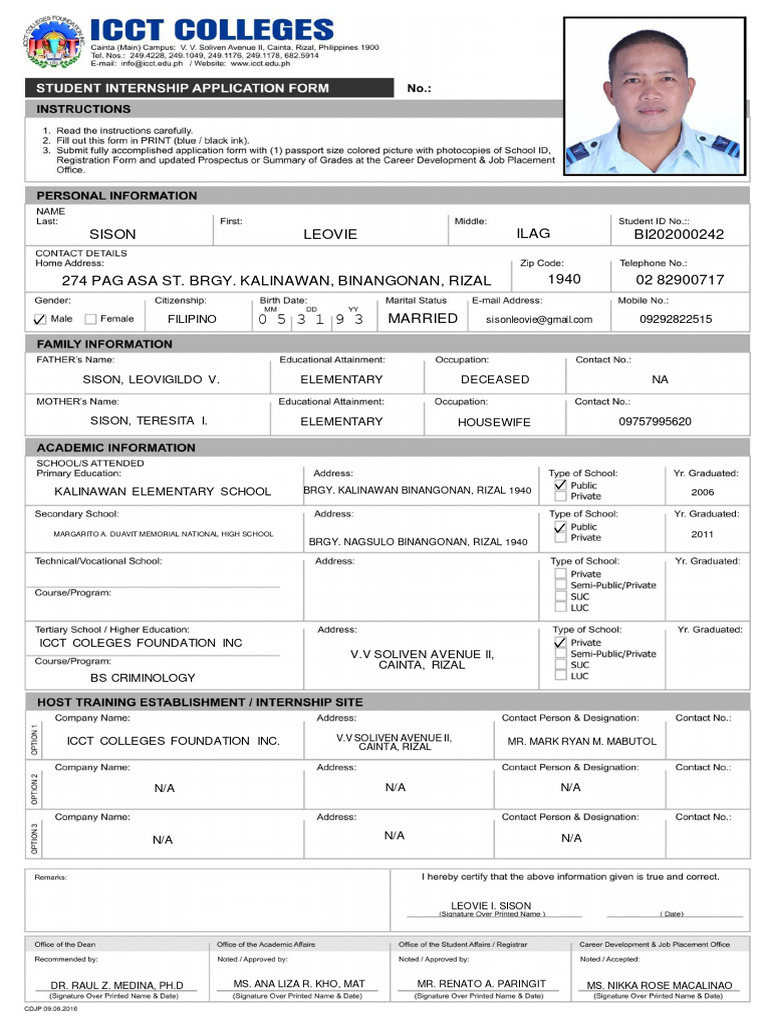 ICCT 2016 SIP Application Form - BI202000242 | PDF
