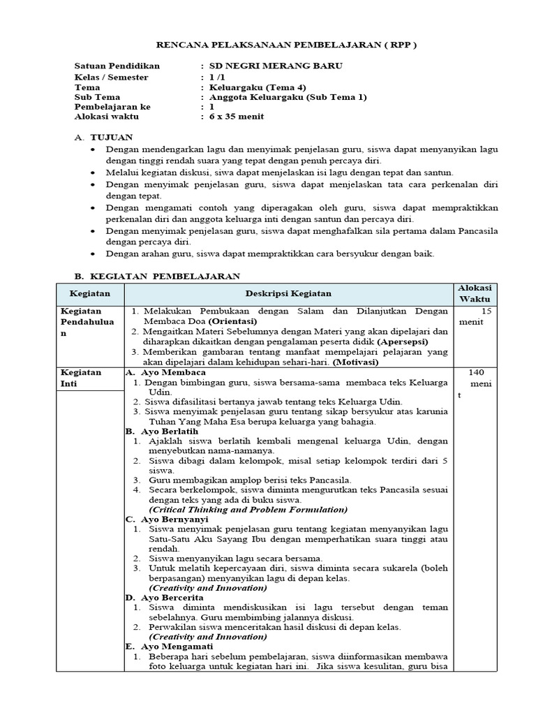 Kls 1 Tema 4 Sub Tema 1 | PDF