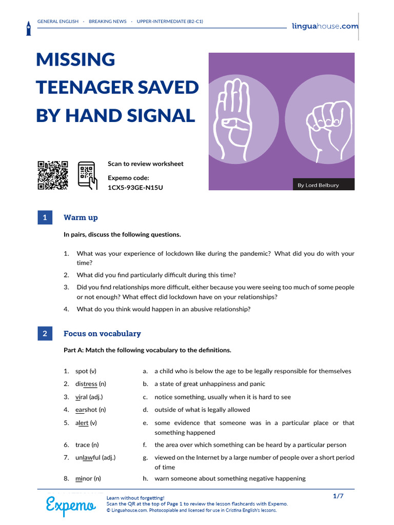Missing Teenager Hand Signal Lesson | PDF | Language Arts & Discipline
