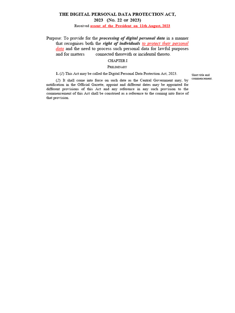Digital Personal Data Protection Act 2023 | PDF | Fiduciary | Bankruptcy