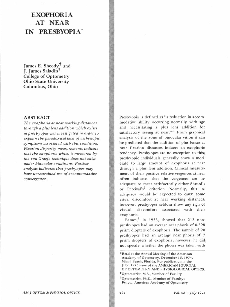 Exophoria at Near in Presbyopia | PDF