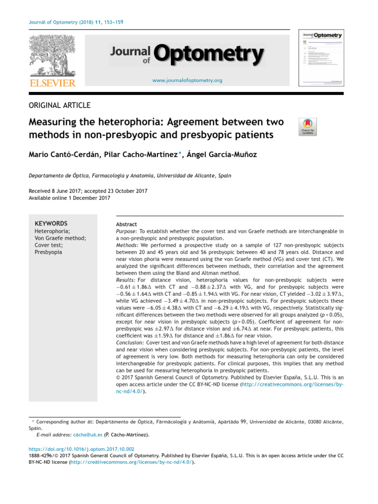 Measuring The Heterophoria: Agreement Between Two Methods in Non ...