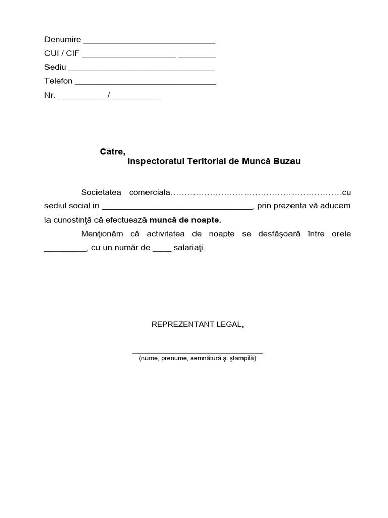 Model Informare Privind Munca de Noapte | PDF