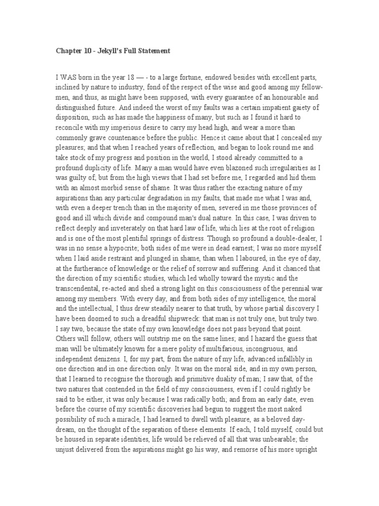Jekyll's Confession of Duality | PDF | Dr. Jekyll And Mr. Hyde ...