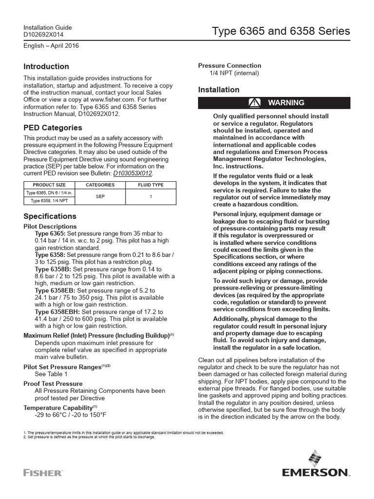 Fisher 6358 Pilot Installation Guide | PDF | Valve | Pipe (Fluid ...