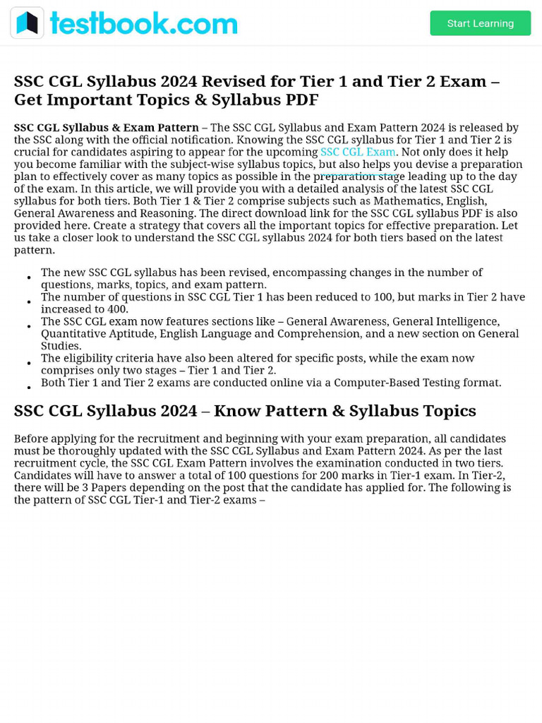 SSC CGL Syllabus 2024 Revised For Tier 1 and Tier 2 Exam - Get ...